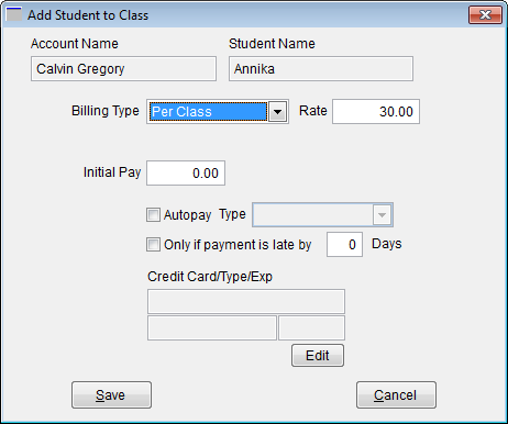 Add Student to Class window