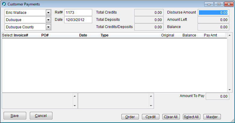 Customer Payments window