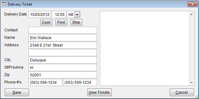 Delivery Ticket window