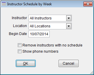 Instructor Schedule by Week window