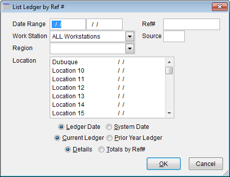 List Ledger by Ref # window