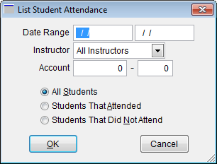 List Student Attendance window