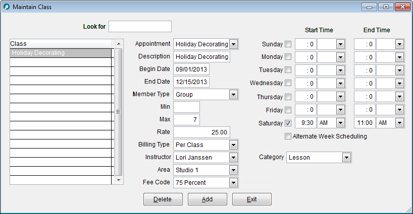 Maintain Class window