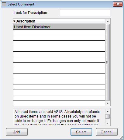 Select Comment window